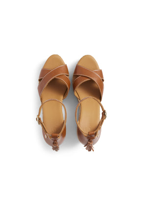 Valencia - Women's Wedges Sandals - Tan Leather | Fairfax & Favor