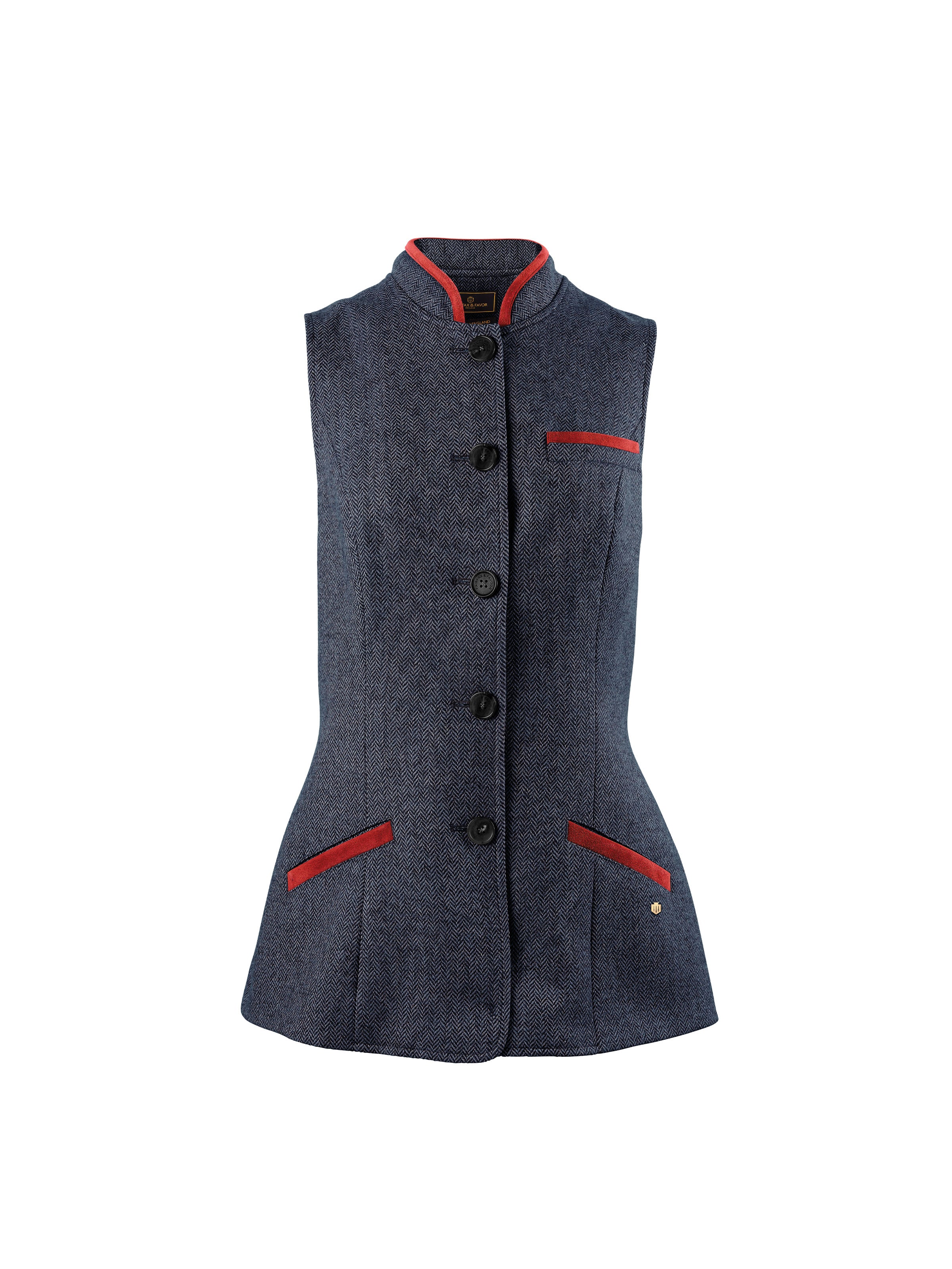Madeline - Women's Wool Gilet - Navy & Red | Fairfax & Favor