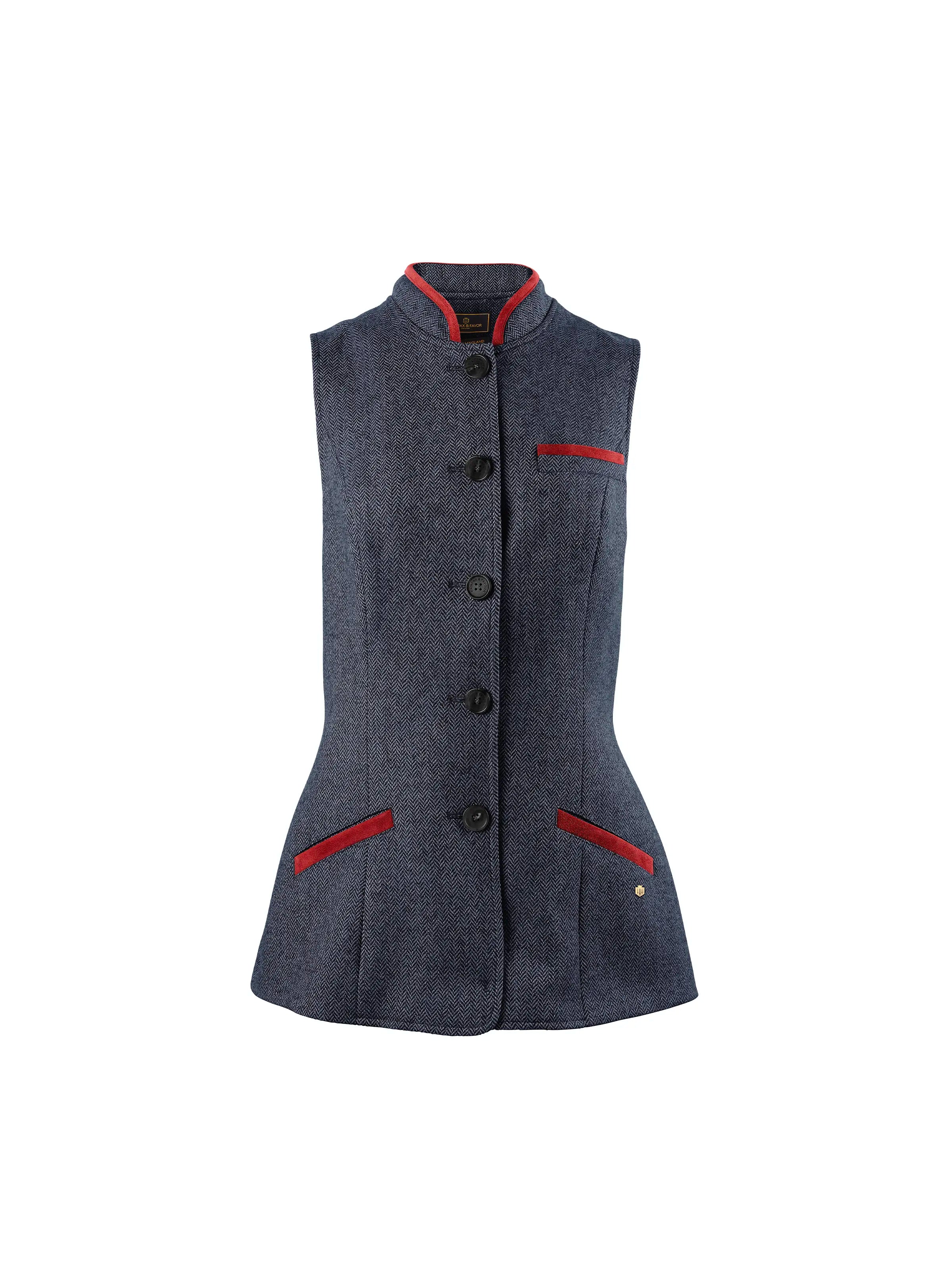 Madeline - Women's Wool Gilet - Navy & Red | Fairfax & Favor