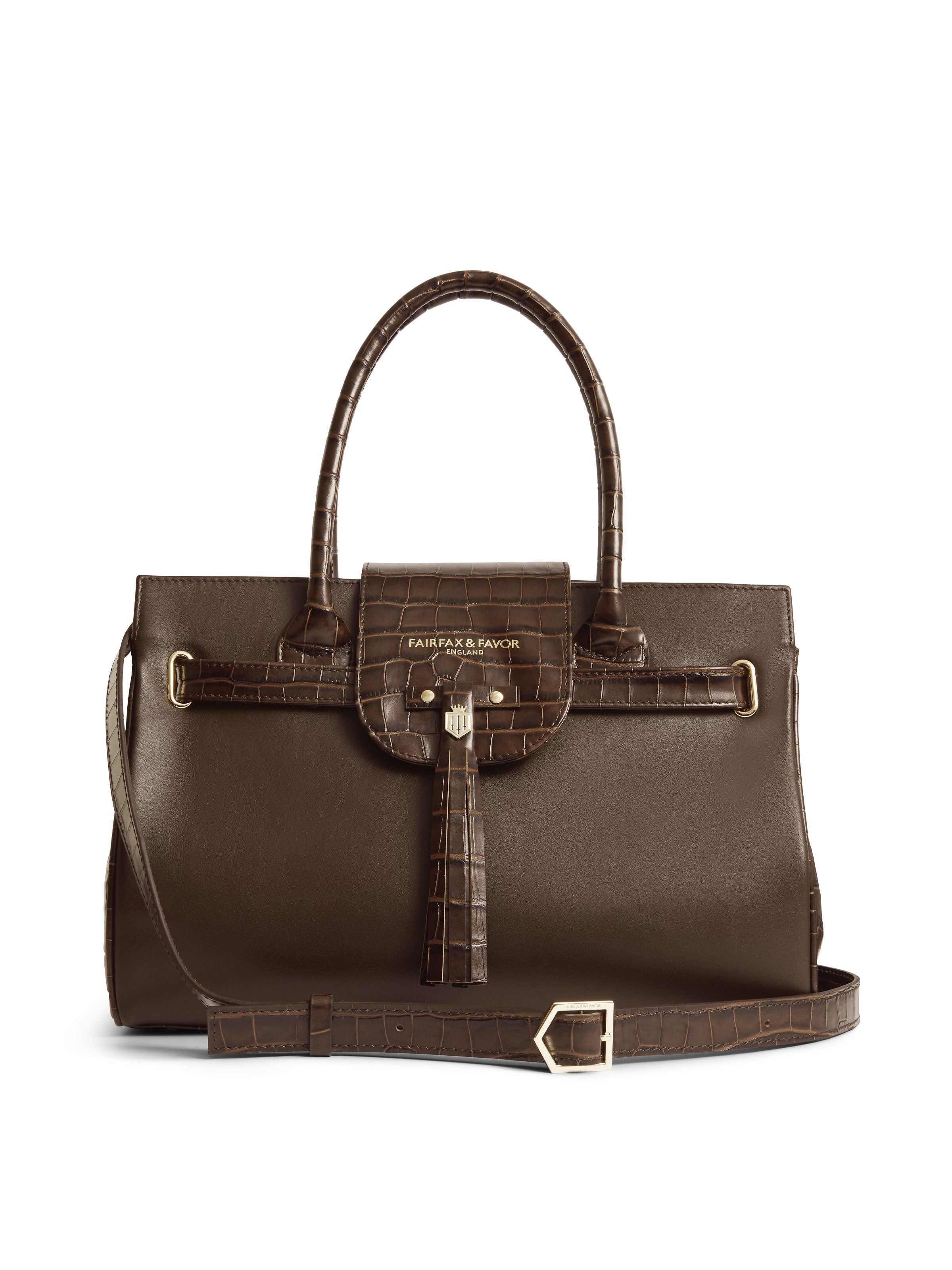 Windsor - Women's Handbag - Mahogany Croc | Fairfax & Favor