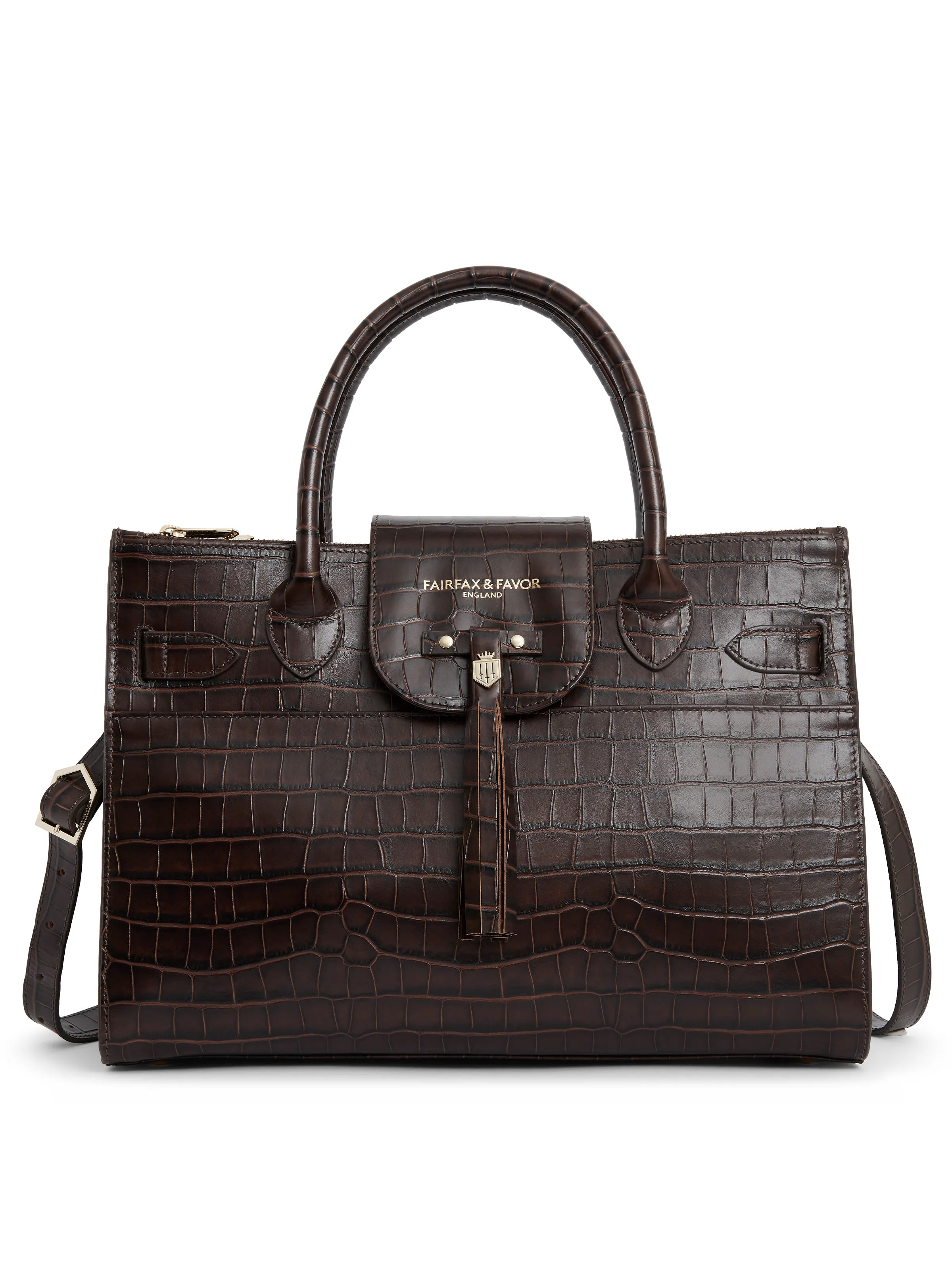 Windsor Work Bag - Women's Handbag - Mahogany Croc | Fairfax & Favor