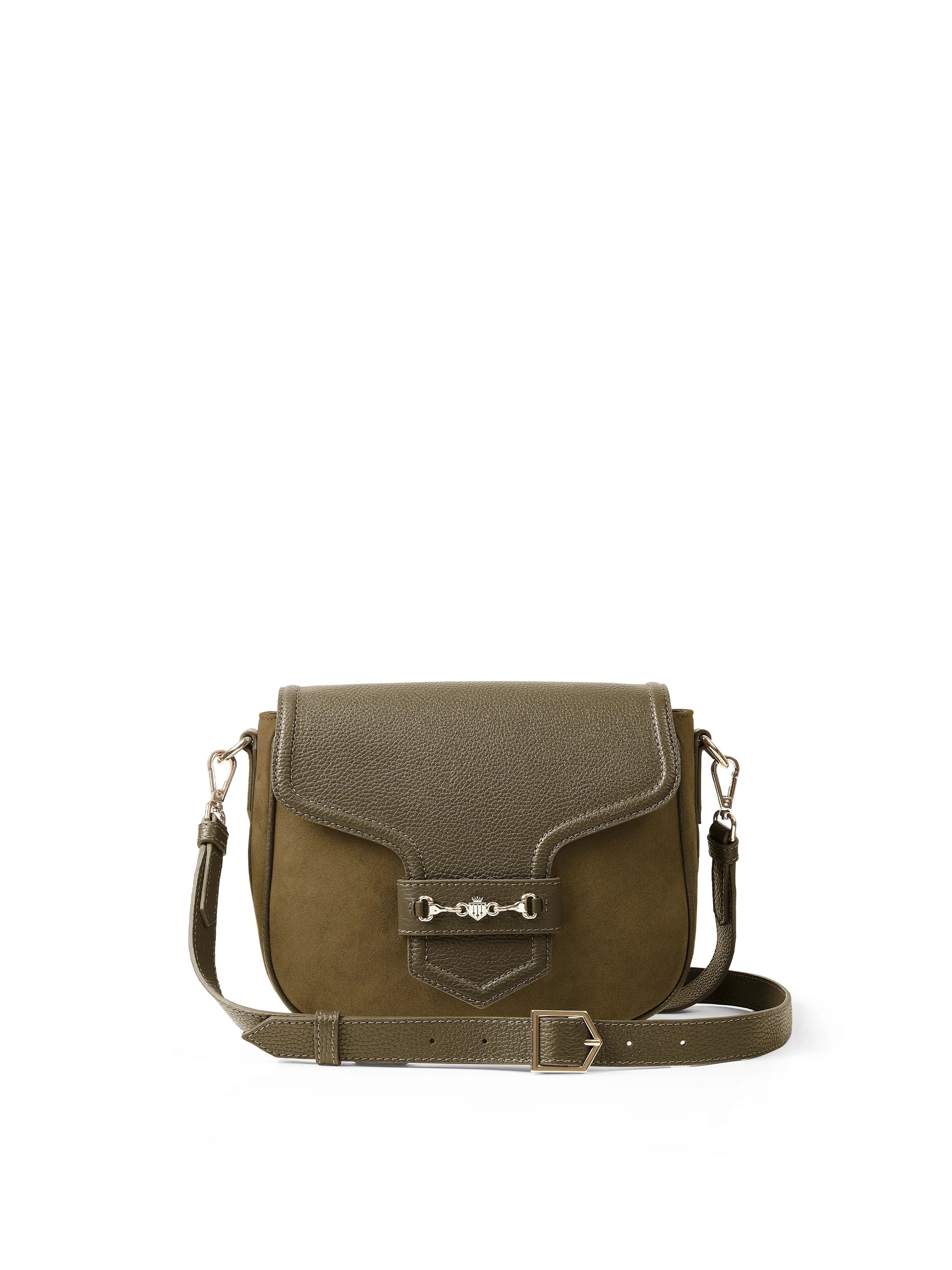 Fitzwilliam - Women's Saddle Bag - Olive Suede | Fairfax & Favor